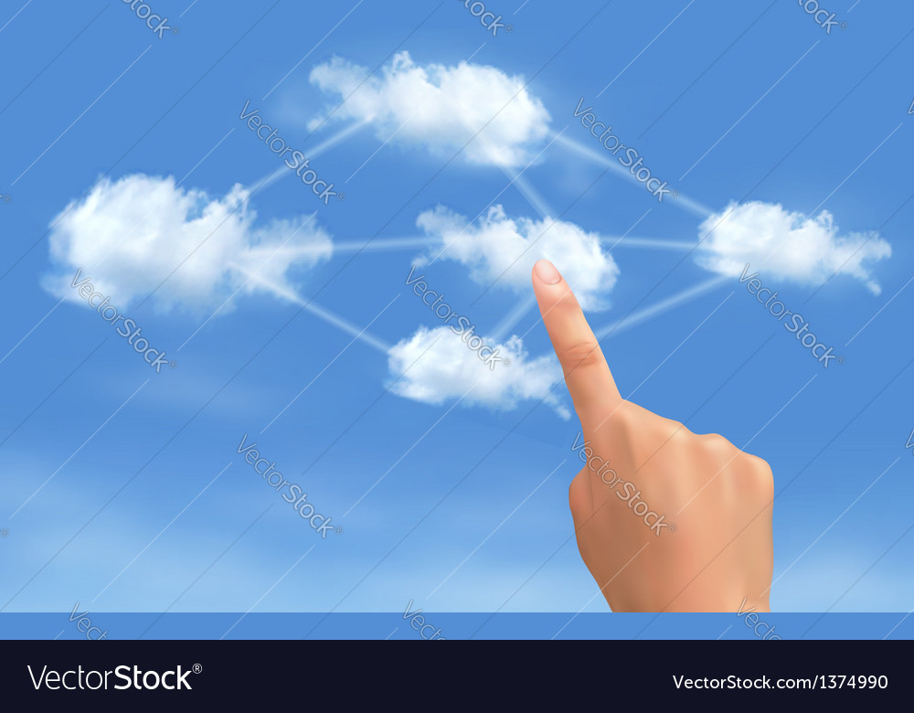 Cloud computing concept hand touching connected Vector Image
