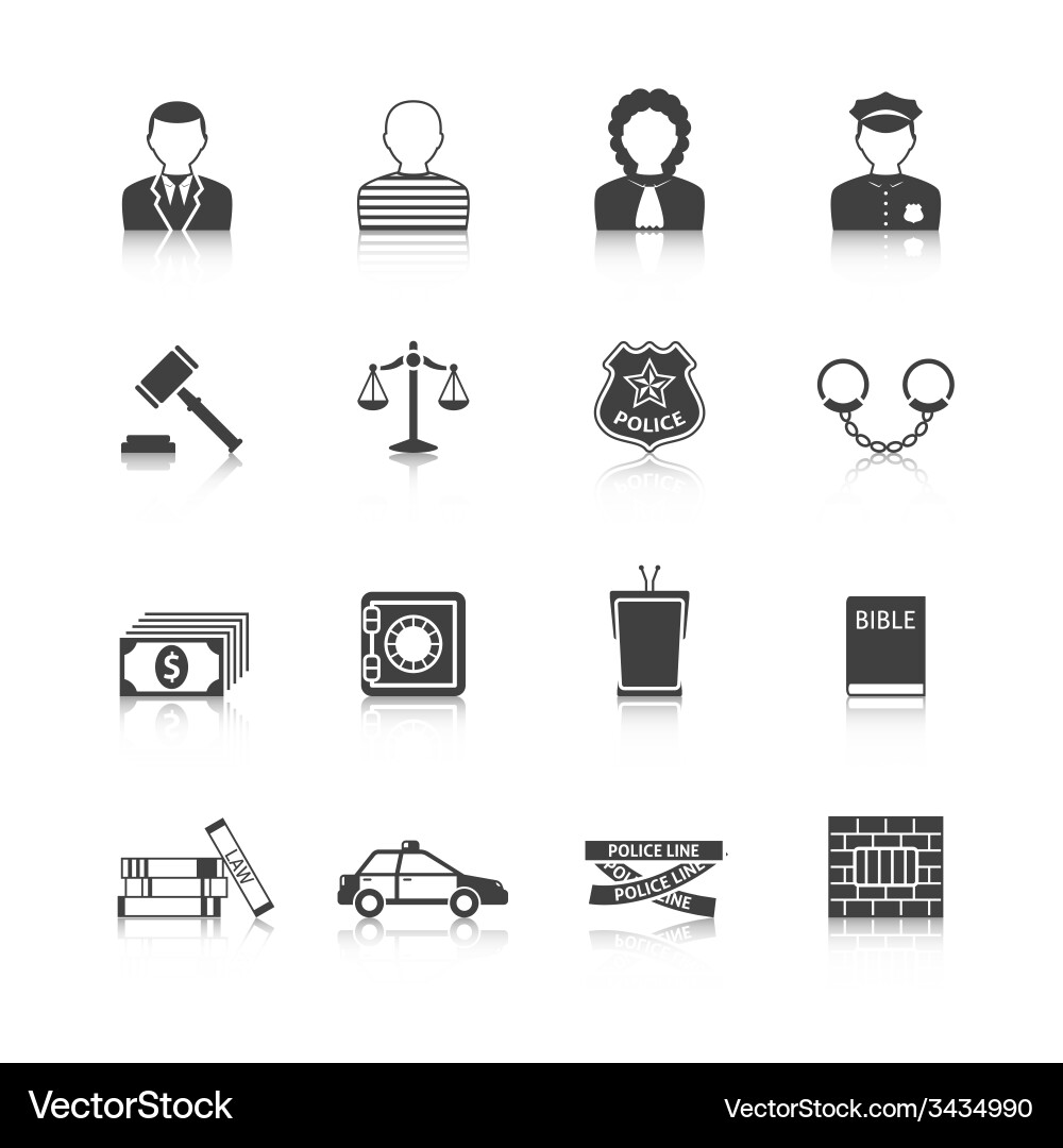 Crime and punishments icons set Royalty Free Vector Image