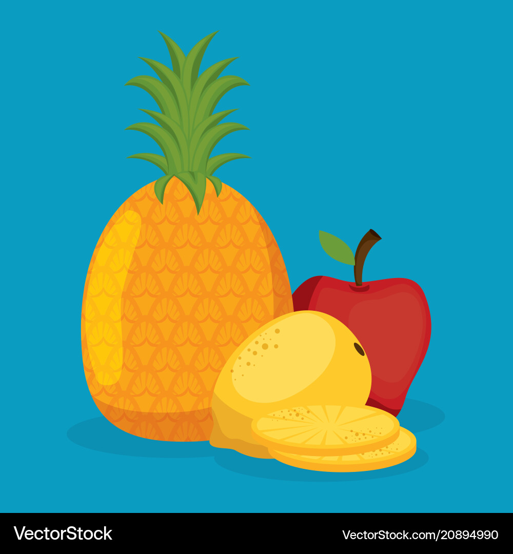 Fresh pineapple and apple fruit healthy food Vector Image