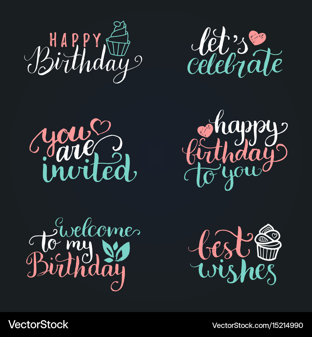 Happy birthday hand lettering collection Vector Image