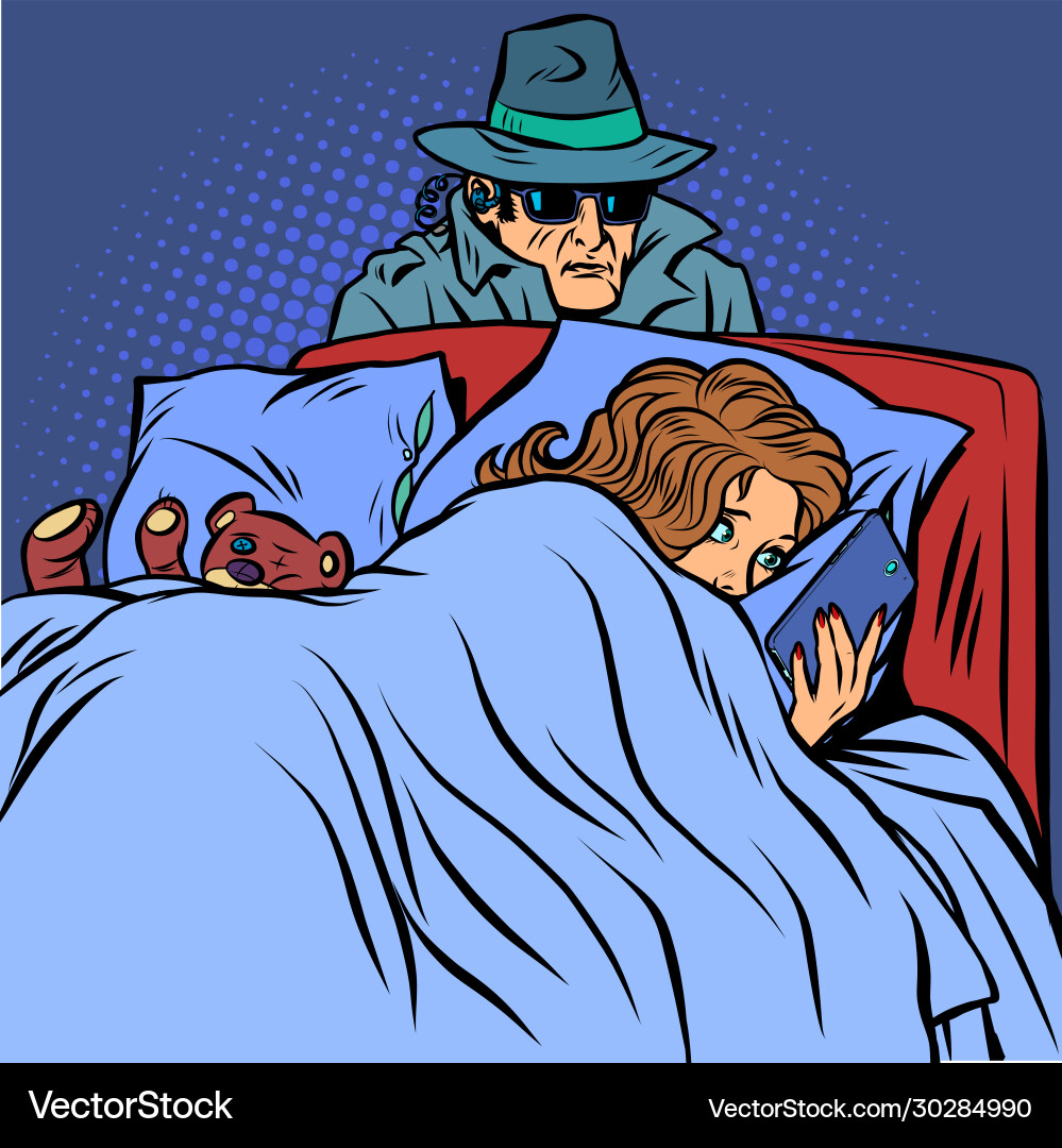 Spyware monitors a woman messages on smartphone Vector Image