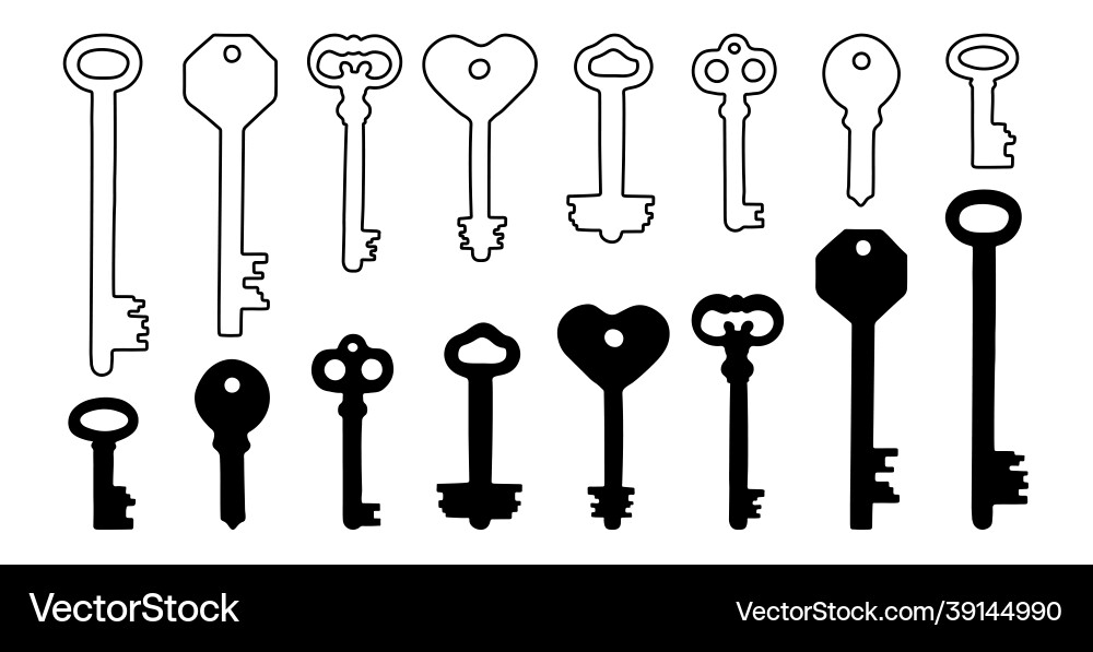 Vintage and modern keys set hand drawn key Vector Image