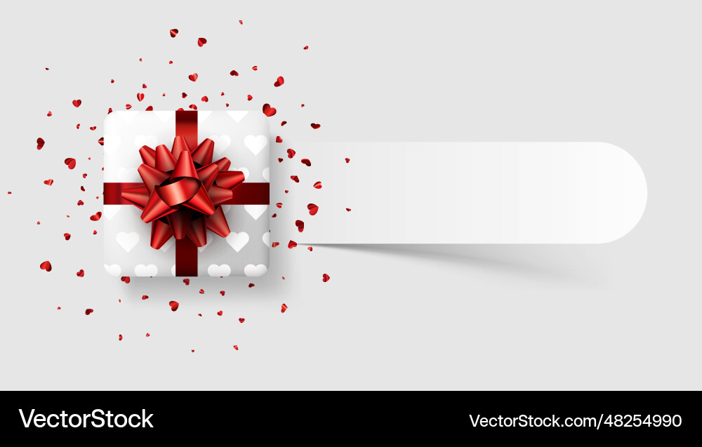 White gift box with beautiful red bow and paper Vector Image