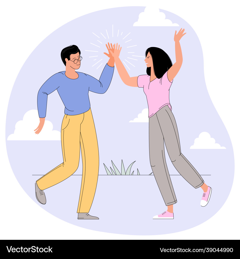 Young colleagues give five to each other Vector Image