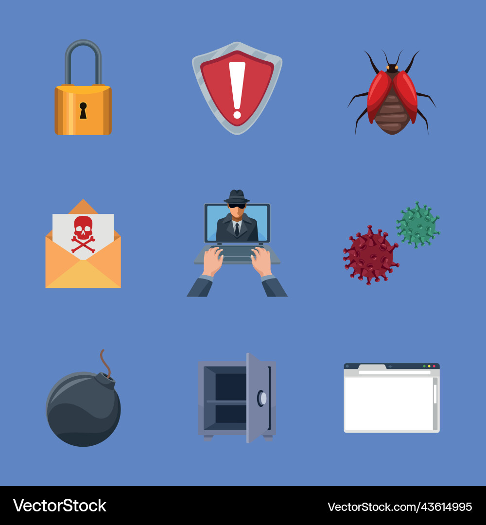 Nine cyber fraud icons Royalty Free Vector Image