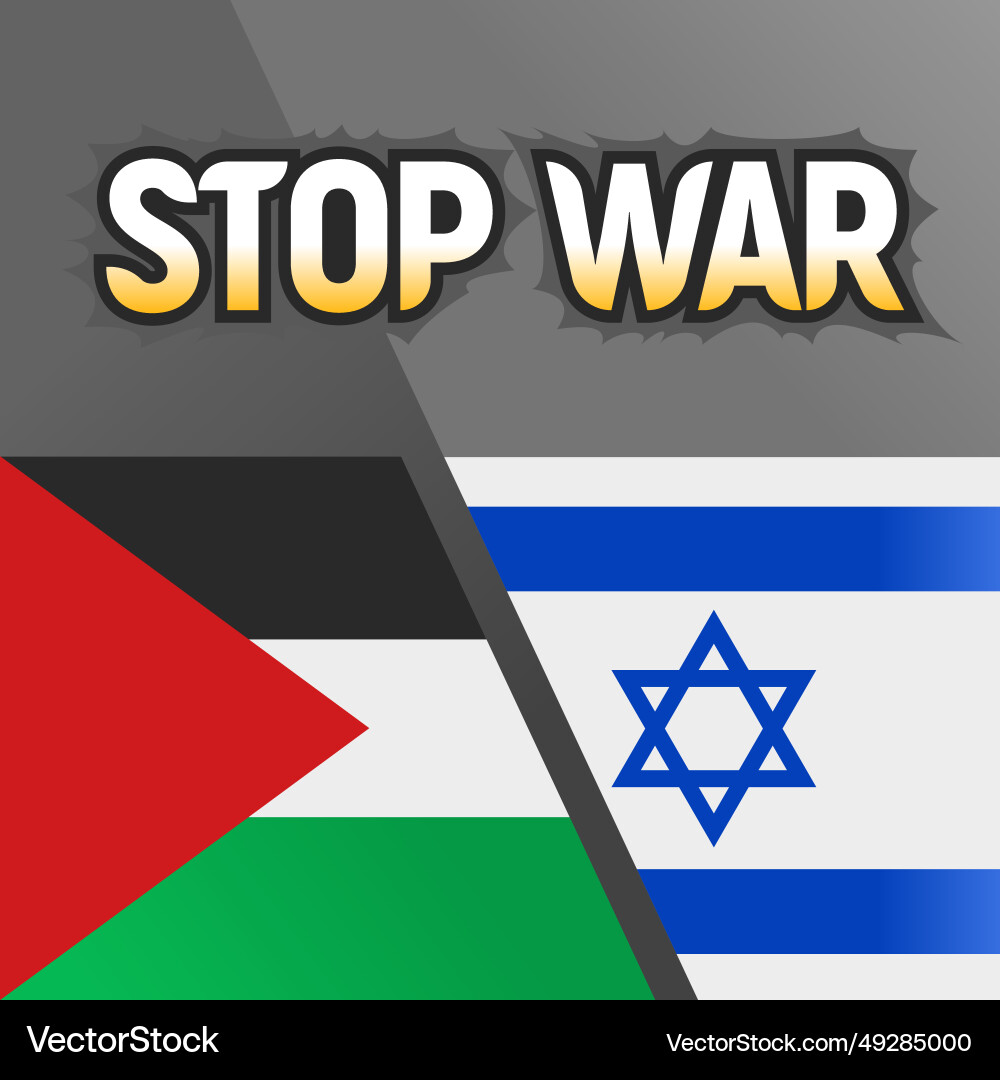 Both israeli and palestinian torn flags stop war Vector Image