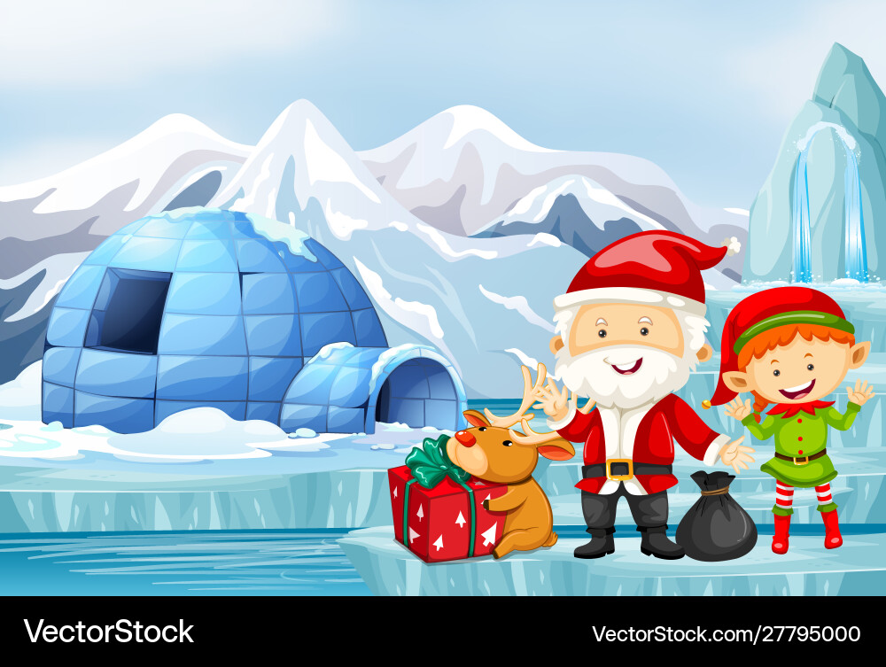 Christmas scene with santa and elf Royalty Free Vector Image