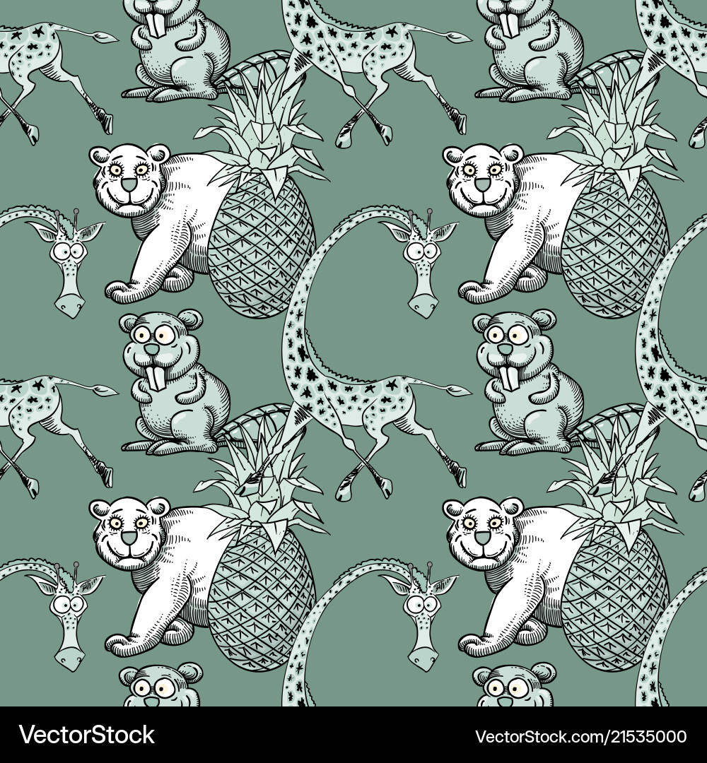 Giraffe pineapple and white bear beaver seamless Vector Image