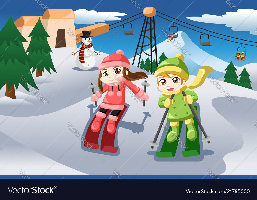 Kids skiing Royalty Free Vector Image - VectorStock