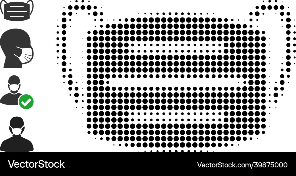 Pixel halftone covid19 mask icon and additional Vector Image
