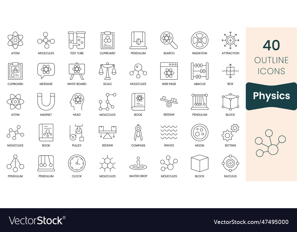 Set of physics icons thin outline icons pack Vector Image