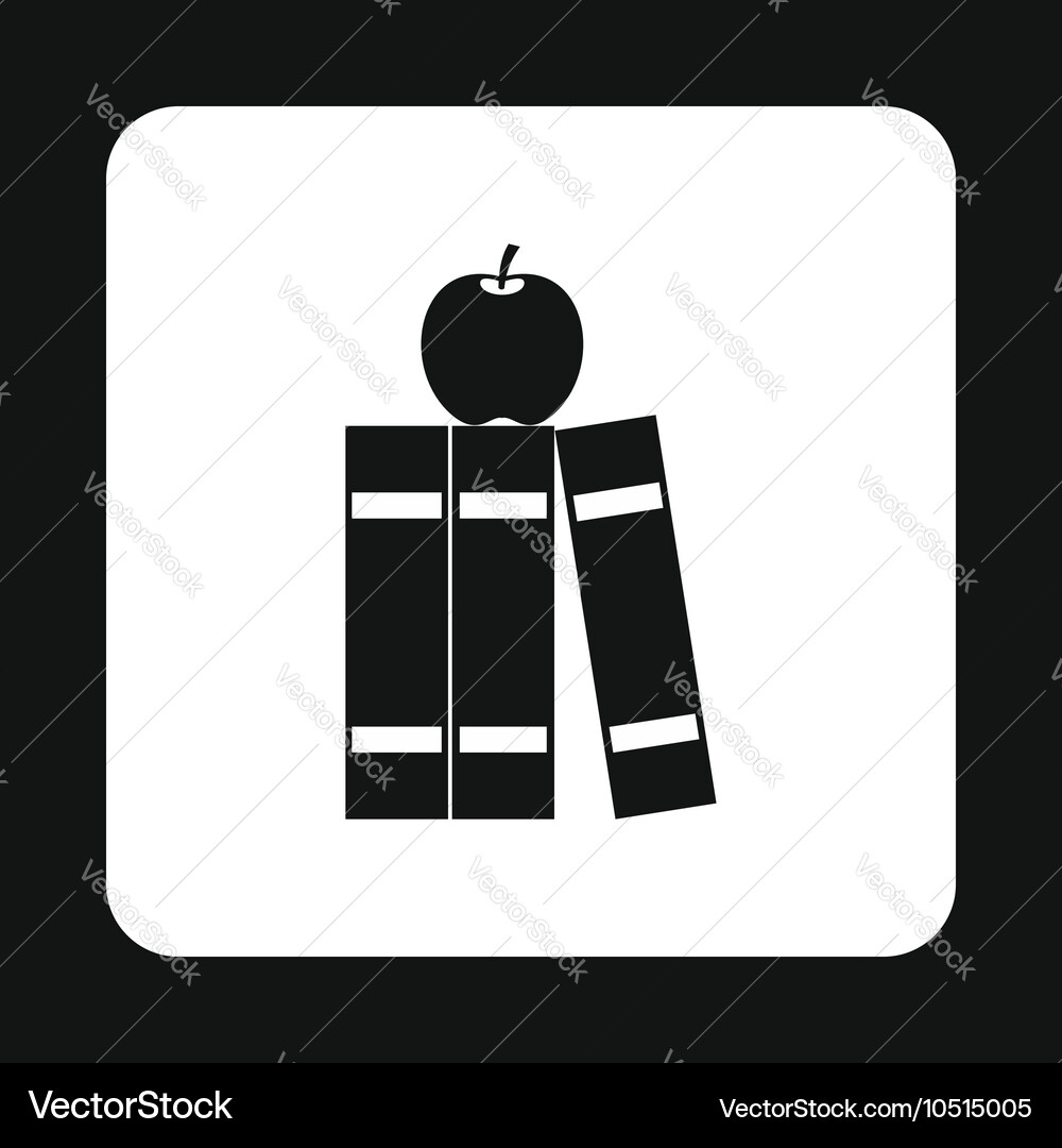 Books and apple icon simple style Royalty Free Vector Image
