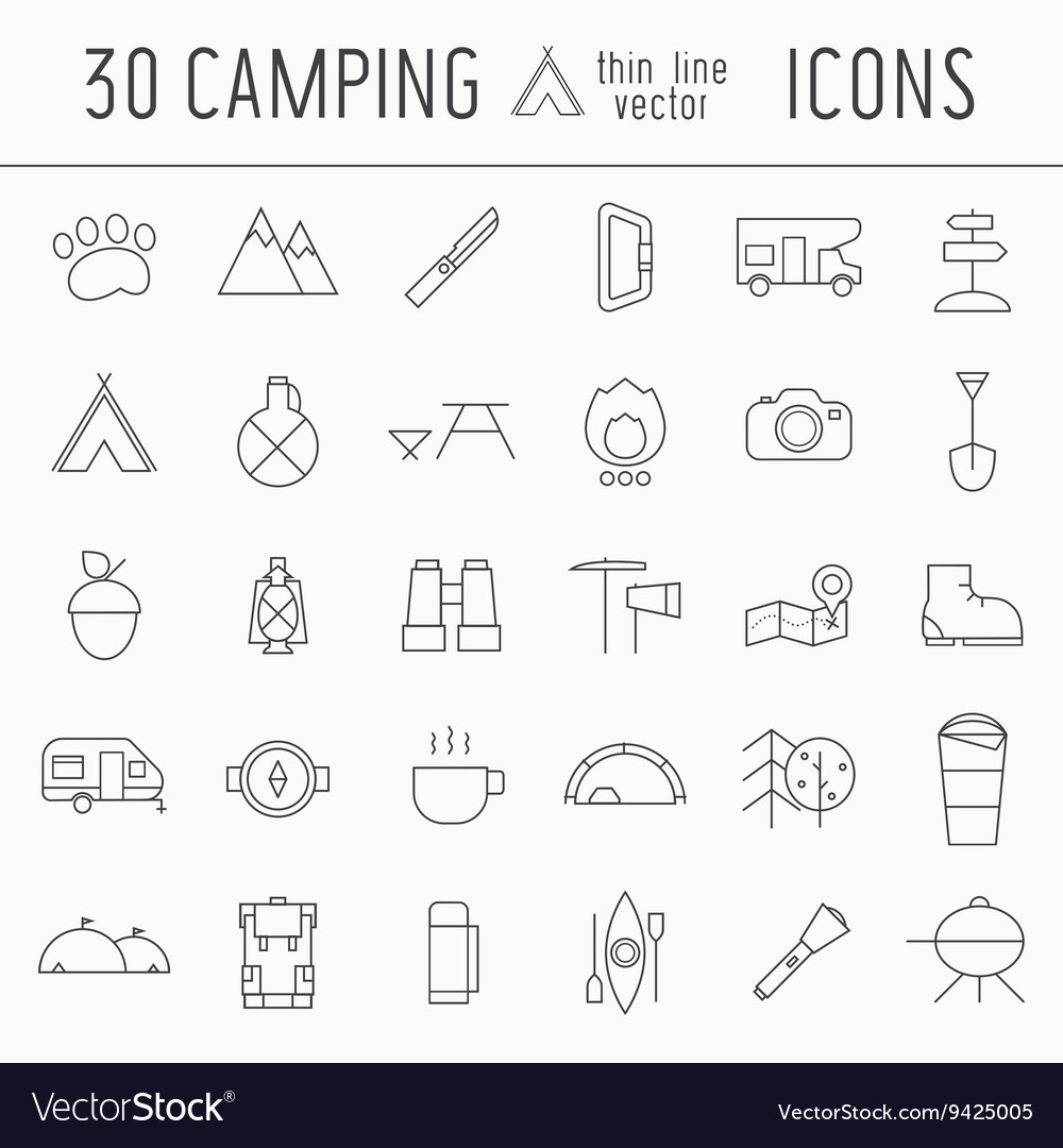Camping thin line icon set of adventure elements Vector Image