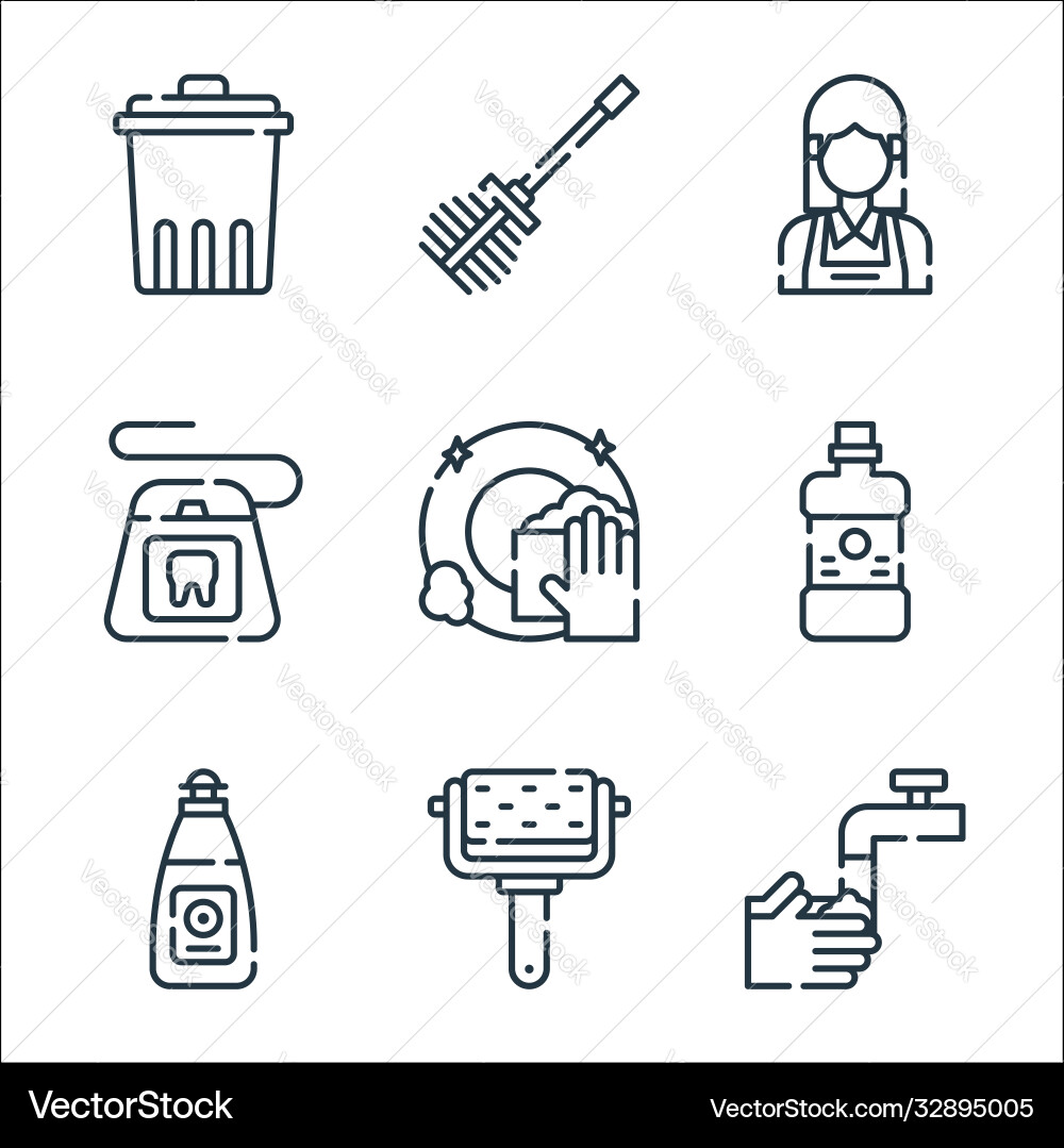 Cleaning line icons linear set quality line set Vector Image