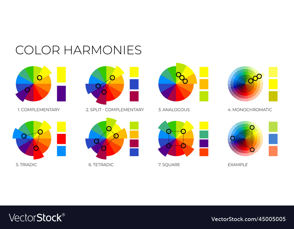 Color harmonies with colour wheels and swatches Vector Image