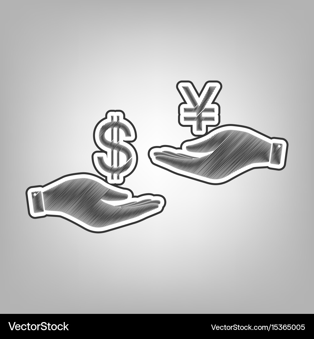 Currency exchange from hand to dollar Royalty Free Vector