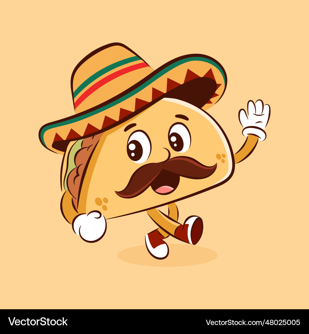 Cute mexican taco cartoon character Royalty Free Vector