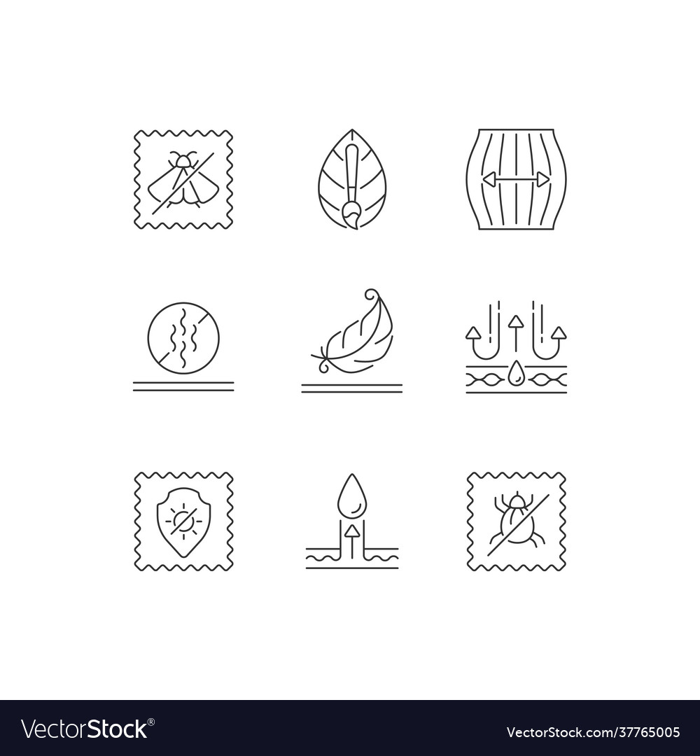 Different types fabric feature linear icons set Vector Image Different types fabric feature linear icons set Vector Image