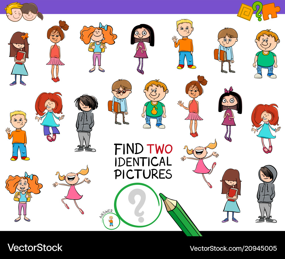 Find two identical kids game for children Vector Image