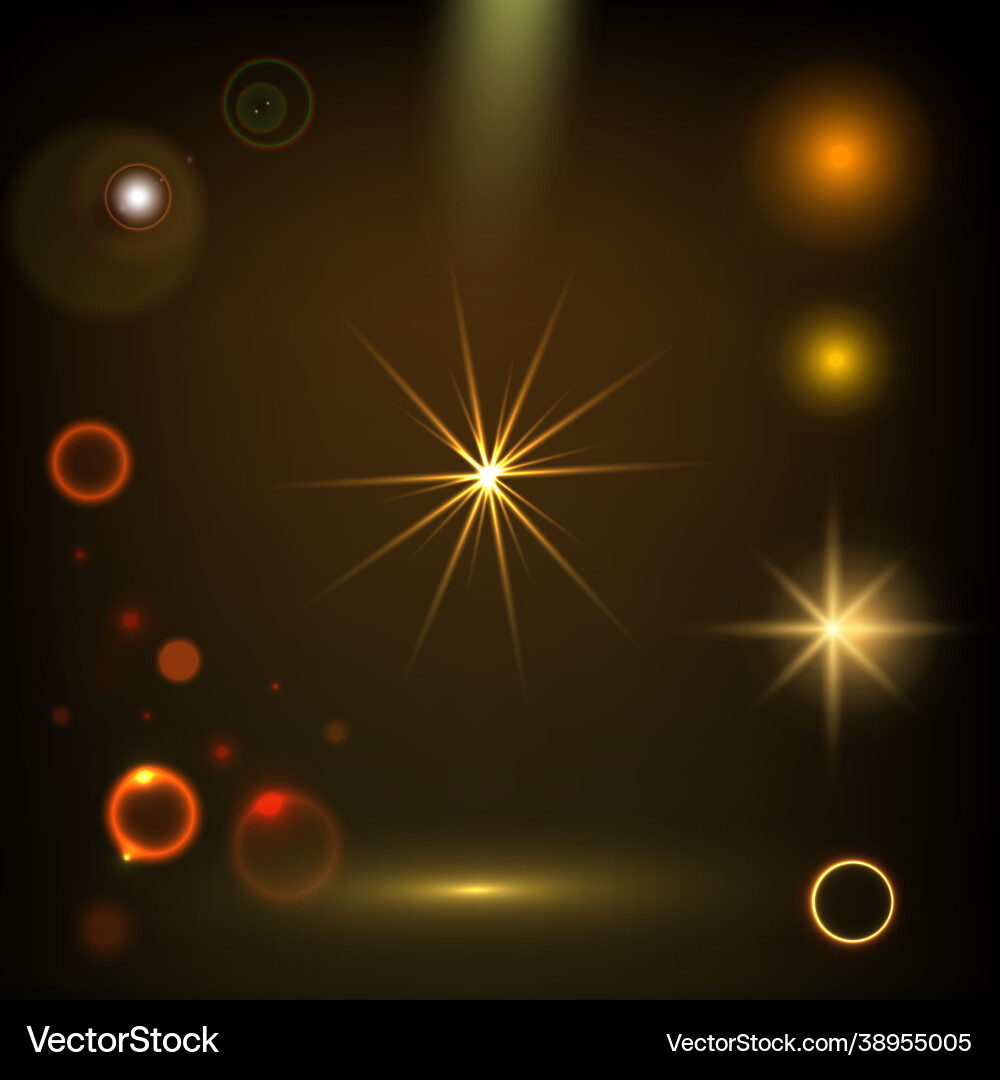 Golden light sparkle glitter shine glow flashes Vector Image