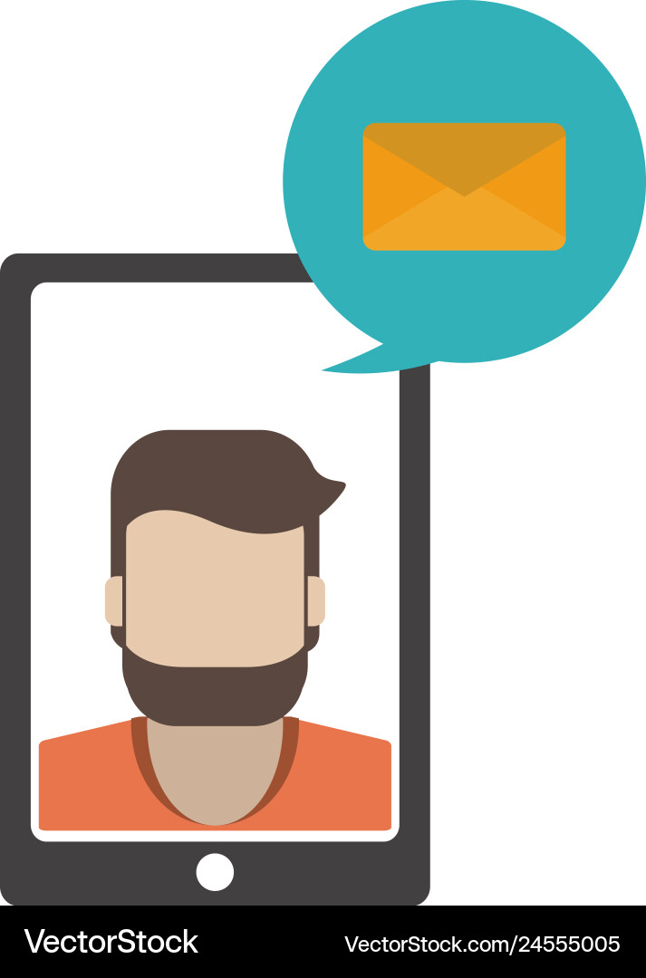 Man sending email on smartphone screen Royalty Free Vector