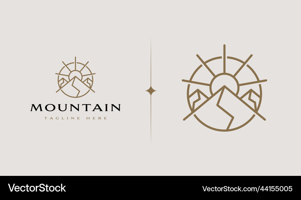 Mountain and sun rays mount peak hill nature Vector Image