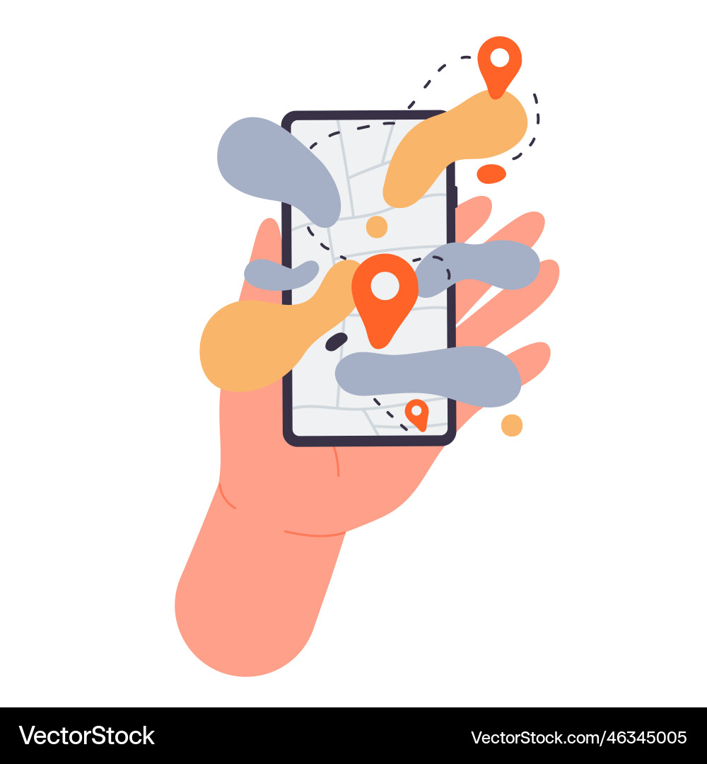 Phone in hand with gps location Royalty Free Vector Image