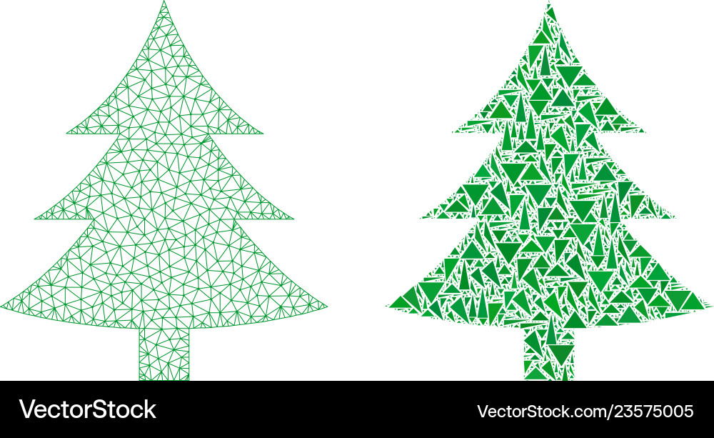 Polygonal network mesh fir tree and mosaic icon Vector Image
