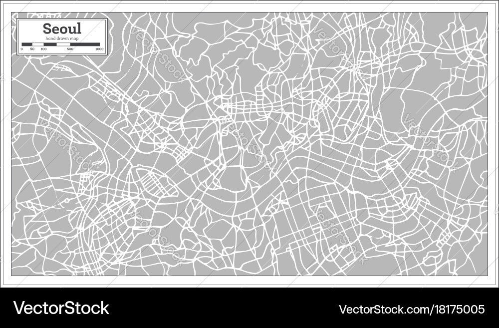 Seoul map in retro style hand drawn Royalty Free Vector