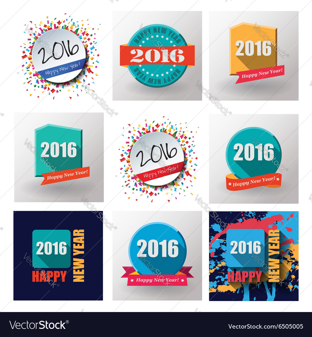 Set of happy new year 2016 flat labels and stamps Vector Image