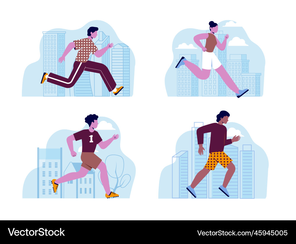 Set of running people Royalty Free Vector Image