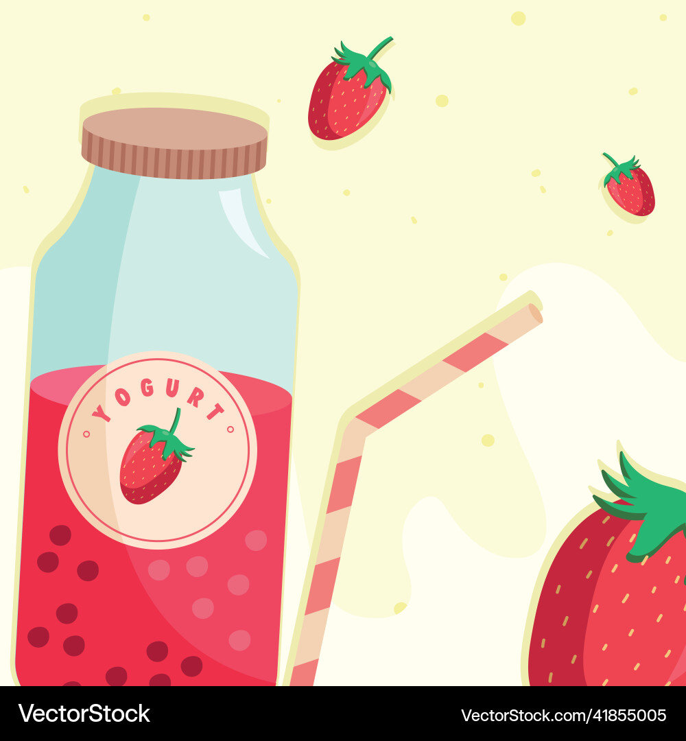 Strawberry flavor yogurt bottle Royalty Free Vector Image