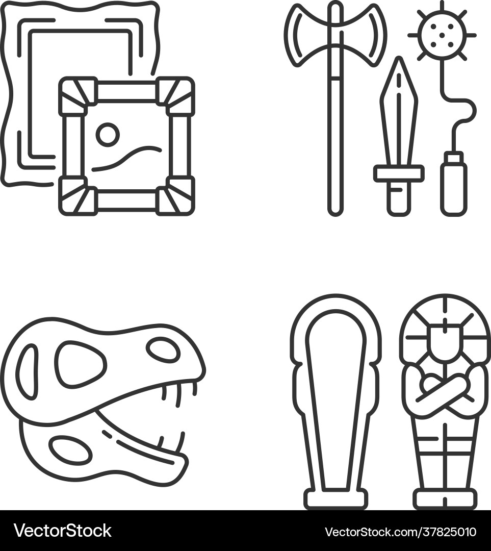 Archaeological excavation linear icons set Vector Image