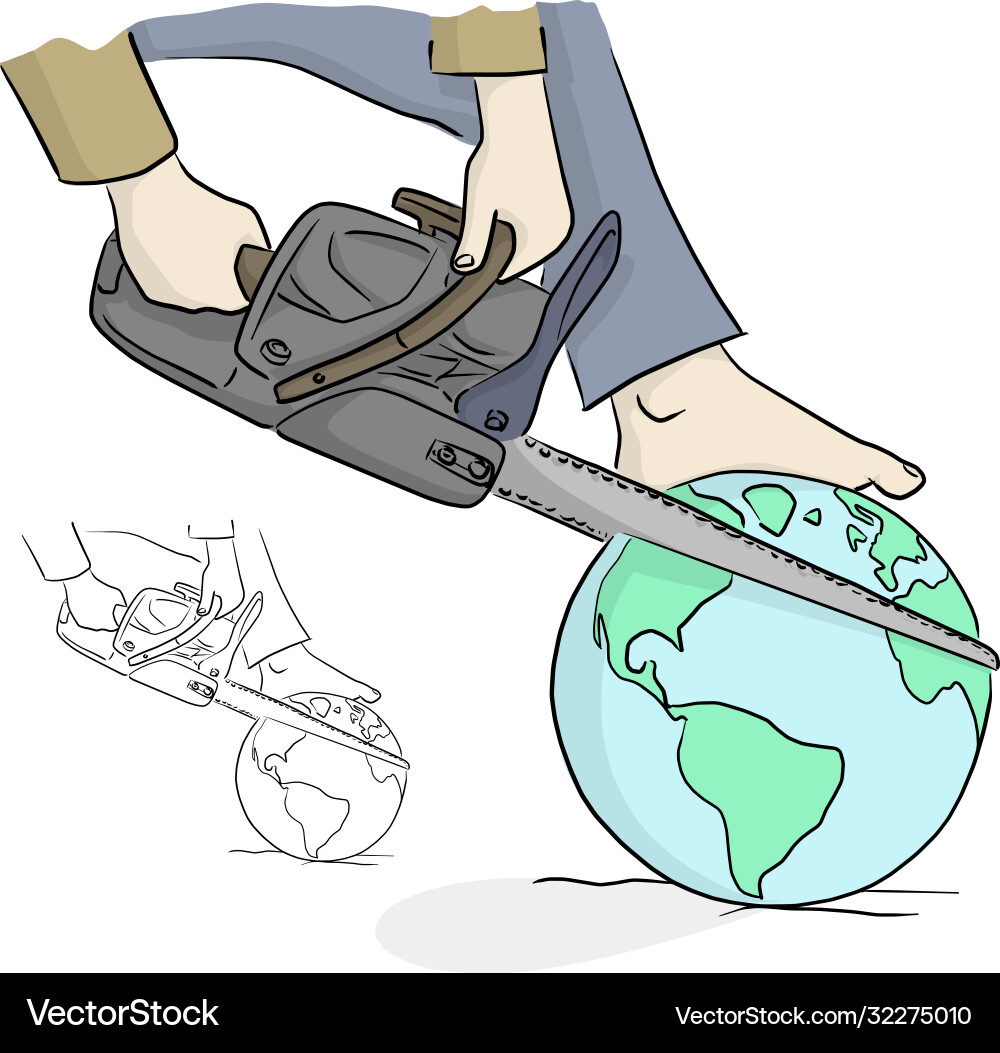 Close-up cut planet earth with chainsaw Royalty Free Vector