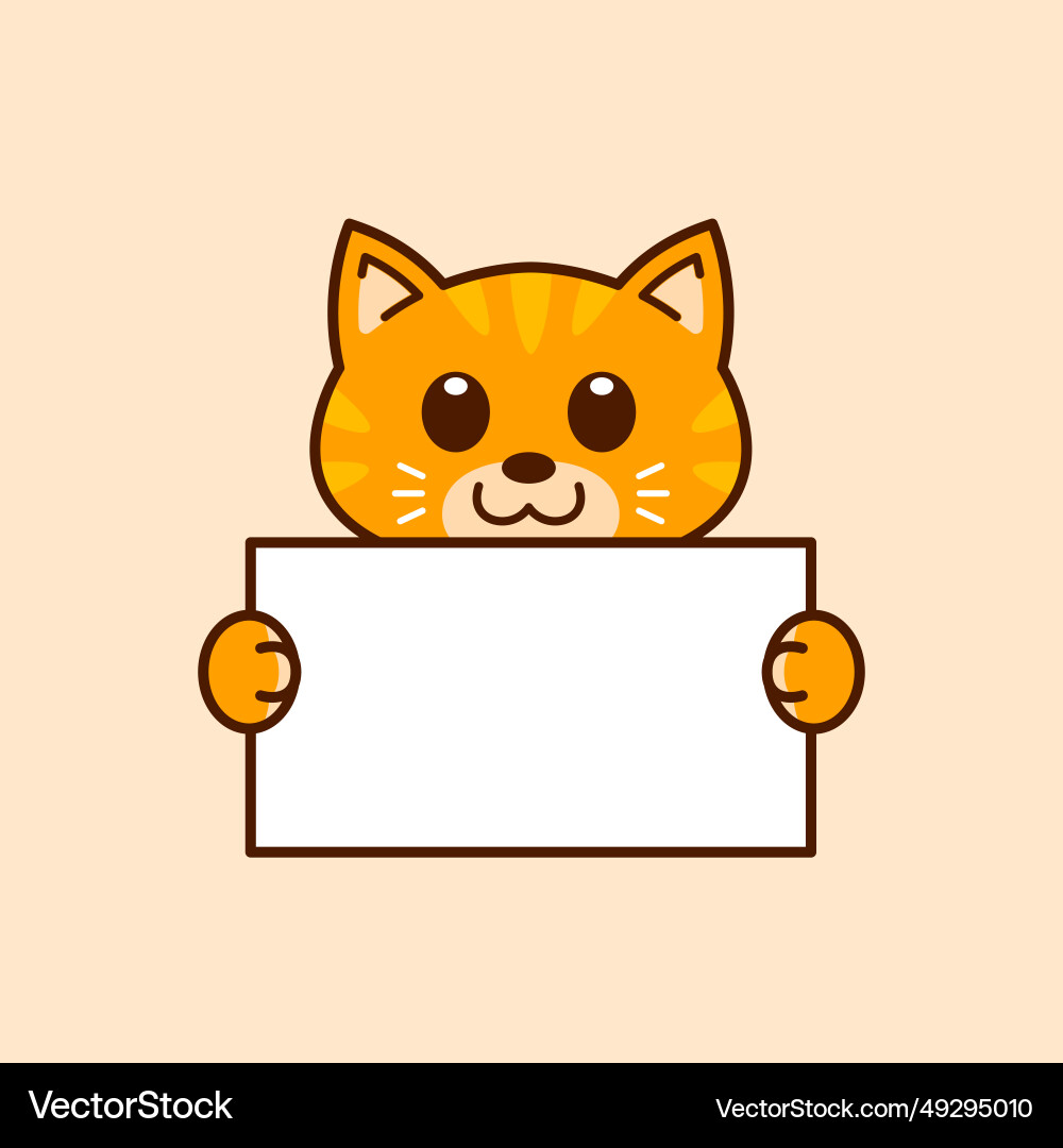 Cute tabby cat holding a blank sign Royalty Free Vector