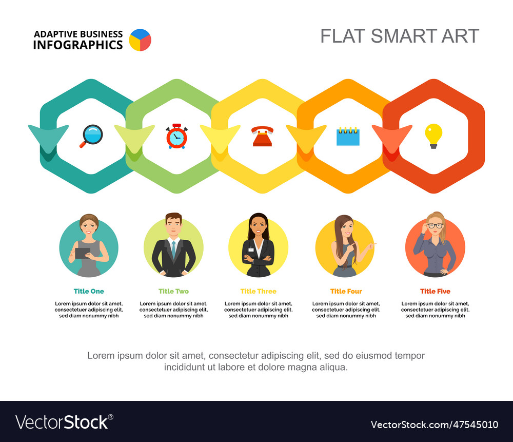 Five hexagons process chart template Royalty Free Vector