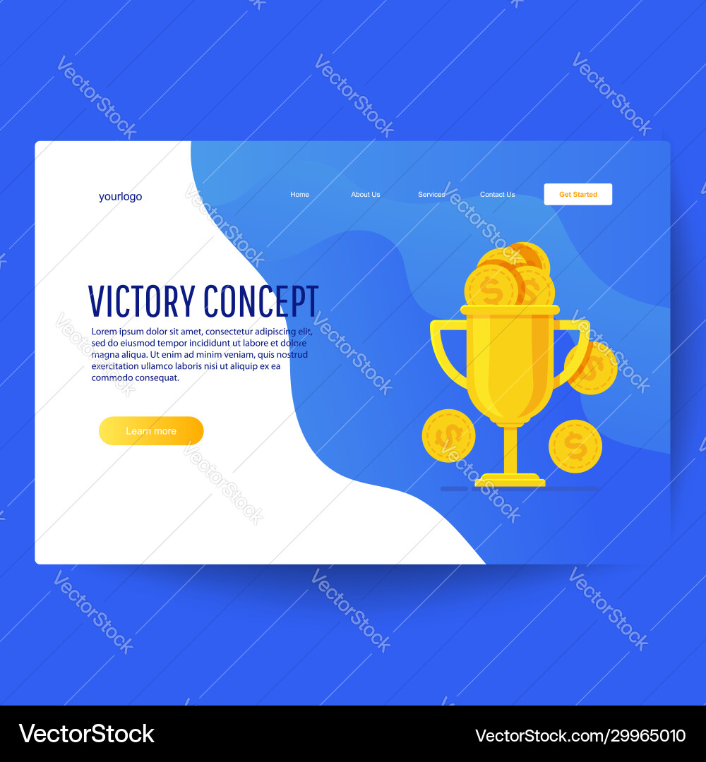 Gold victory cup and dollar coins web page Vector Image