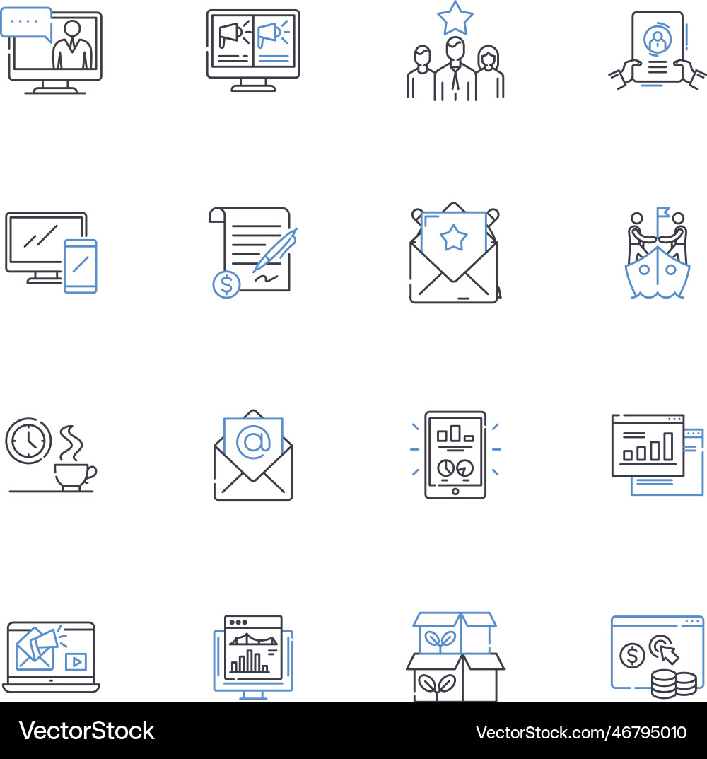 Kick-off line icons collection launch start Vector Image
