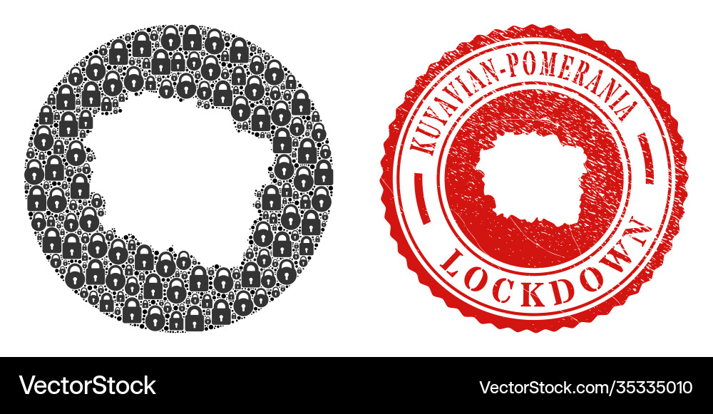 Lockdown grunge stamp and lock mosaic hole Vector Image