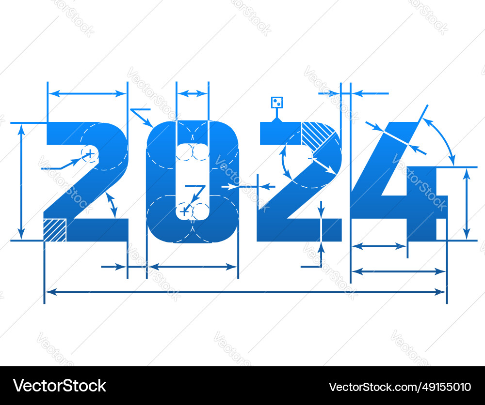 New year 2024 number with dimension lines Vector Image