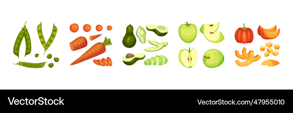 Raw vegetable sliced or chopped as cooking Vector Image