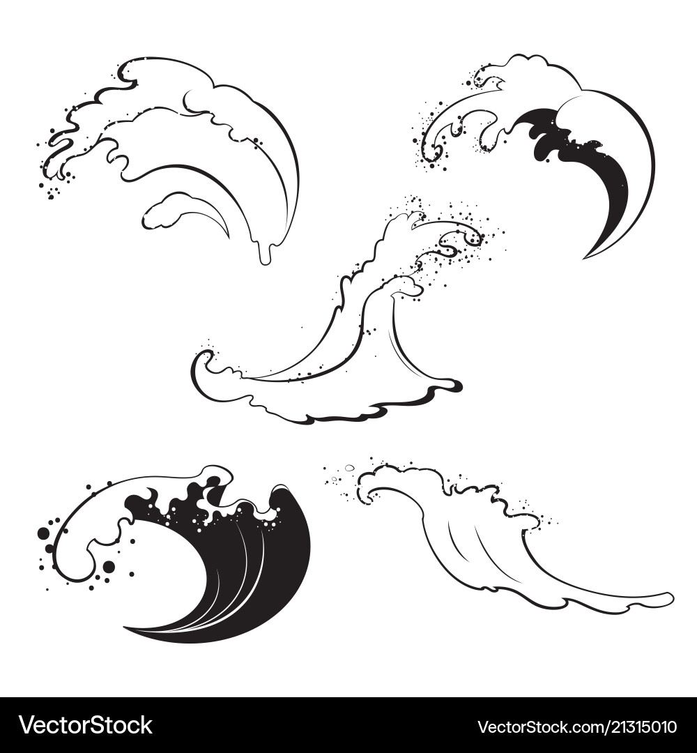 Sea waves different shapes on white background Vector Image