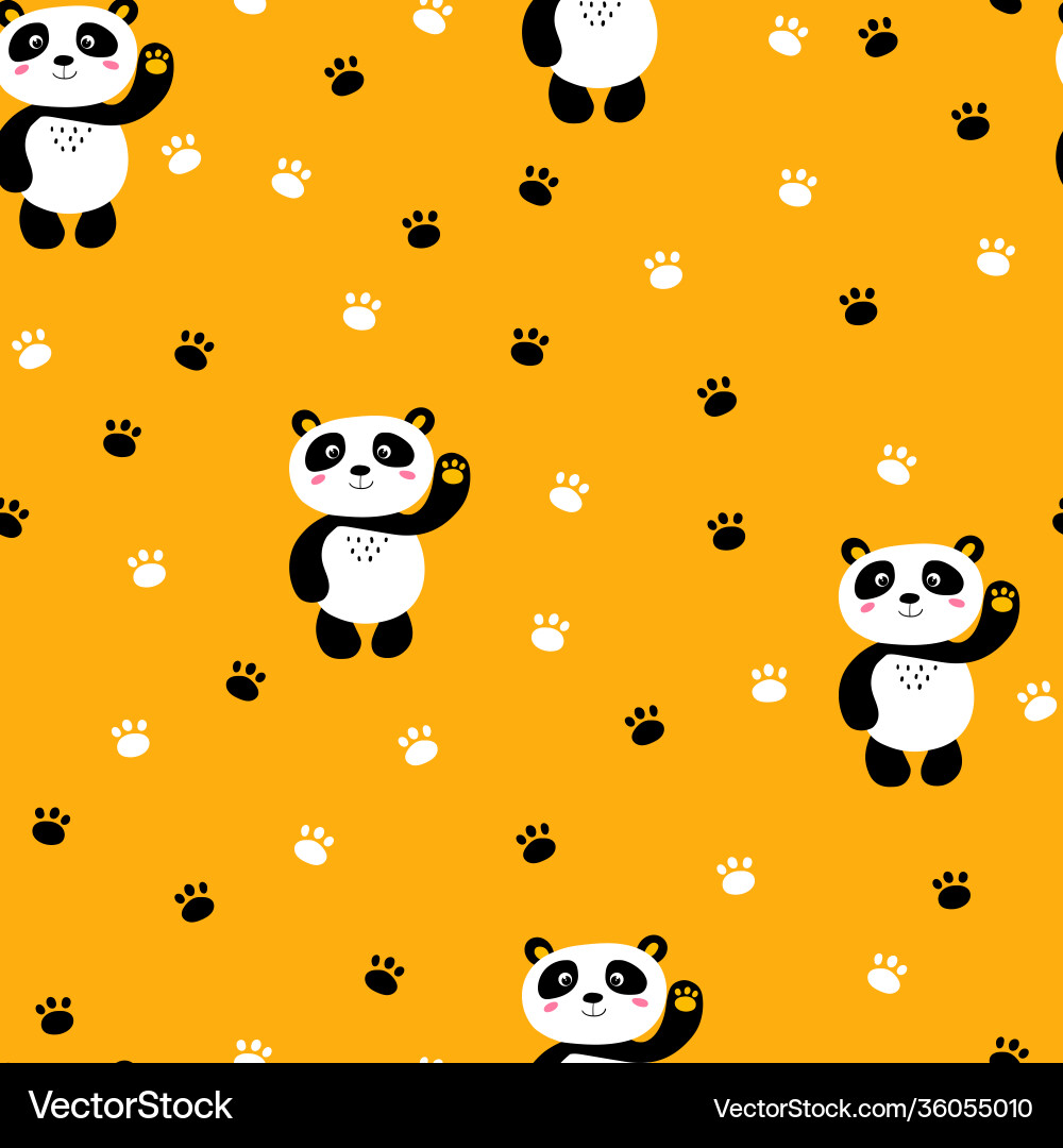 Seamless pattern with cute panda baby on color Vector Image