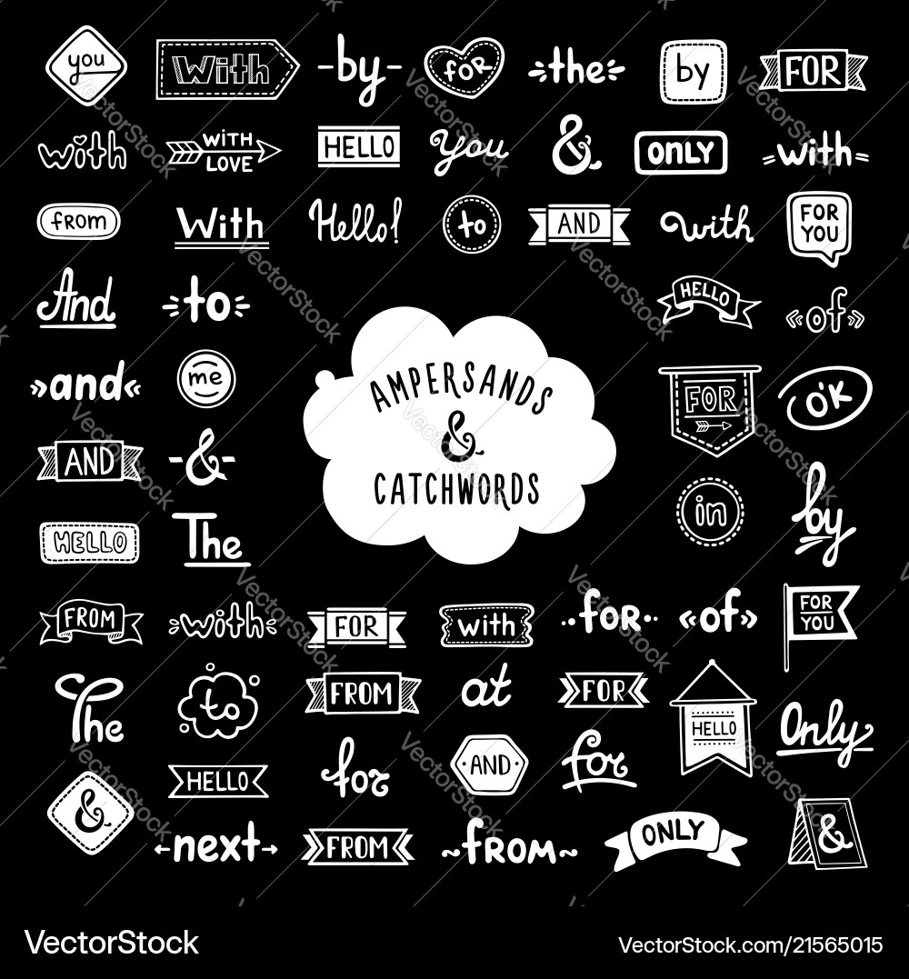 A large set catchwords and ampersands Royalty Free Vector