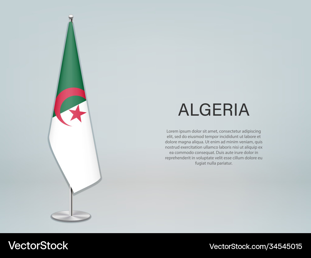 Algeria hanging flag on stand template Royalty Free Vector