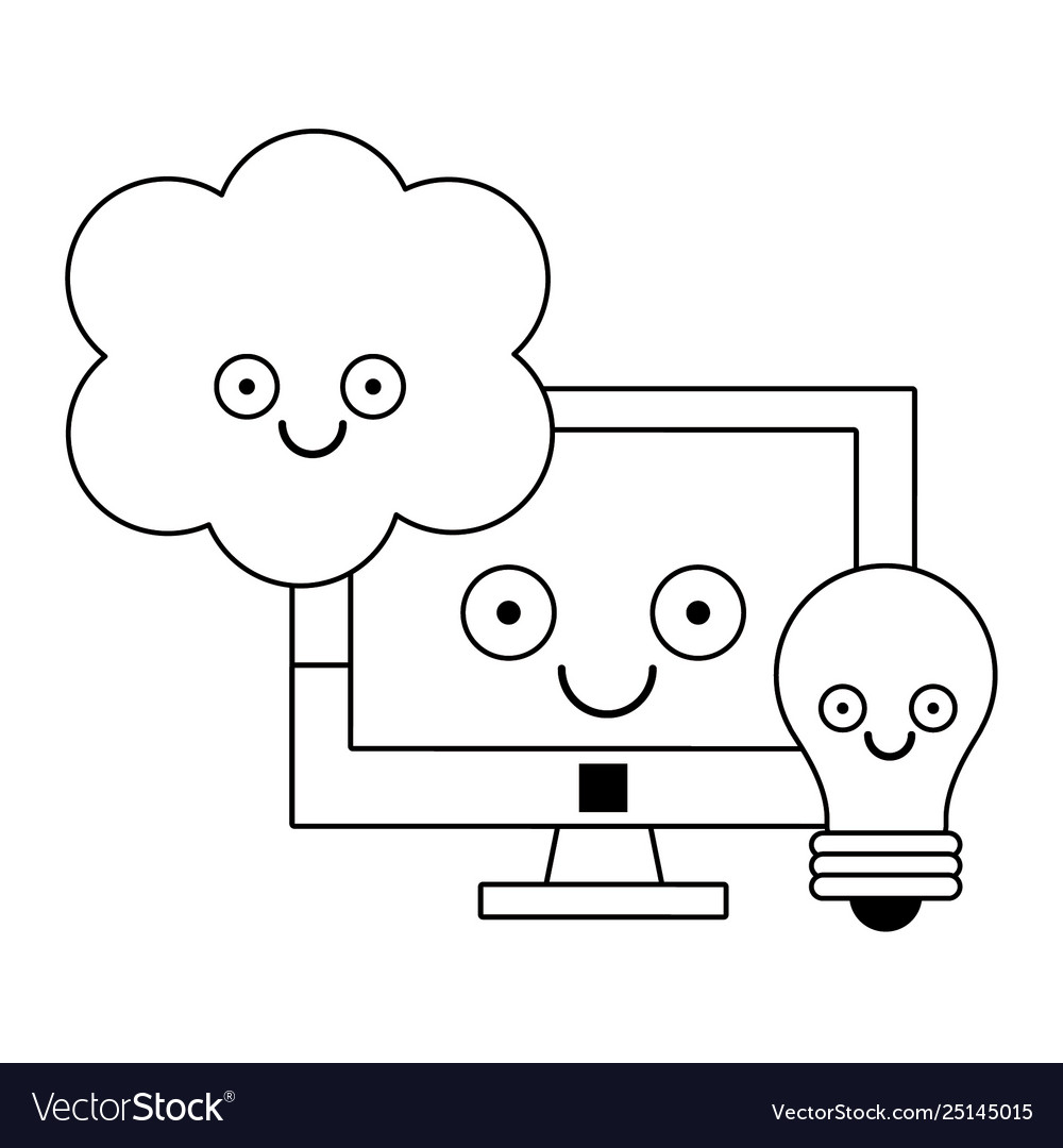 Computer and light bulb with cloud computing Vector Image