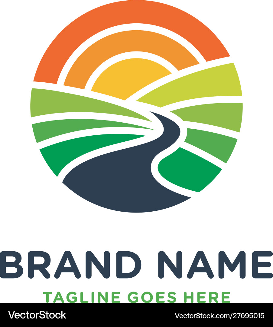 Farm hill circle logo design Royalty Free Vector Image
