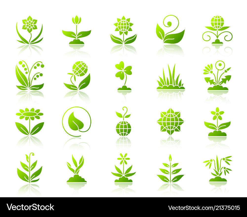 Garden simple green gradient icons set Royalty Free Vector