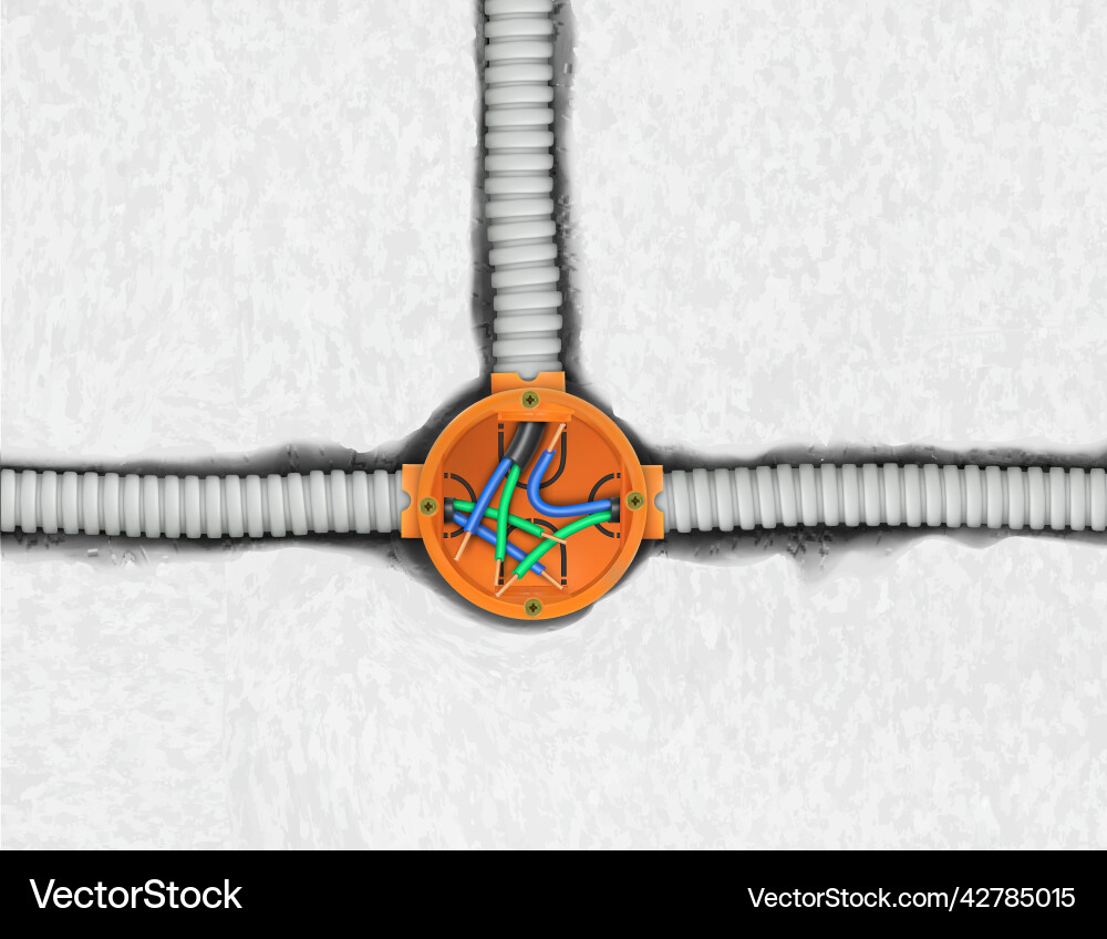 Mounting box with wires in the wall Royalty Free Vector