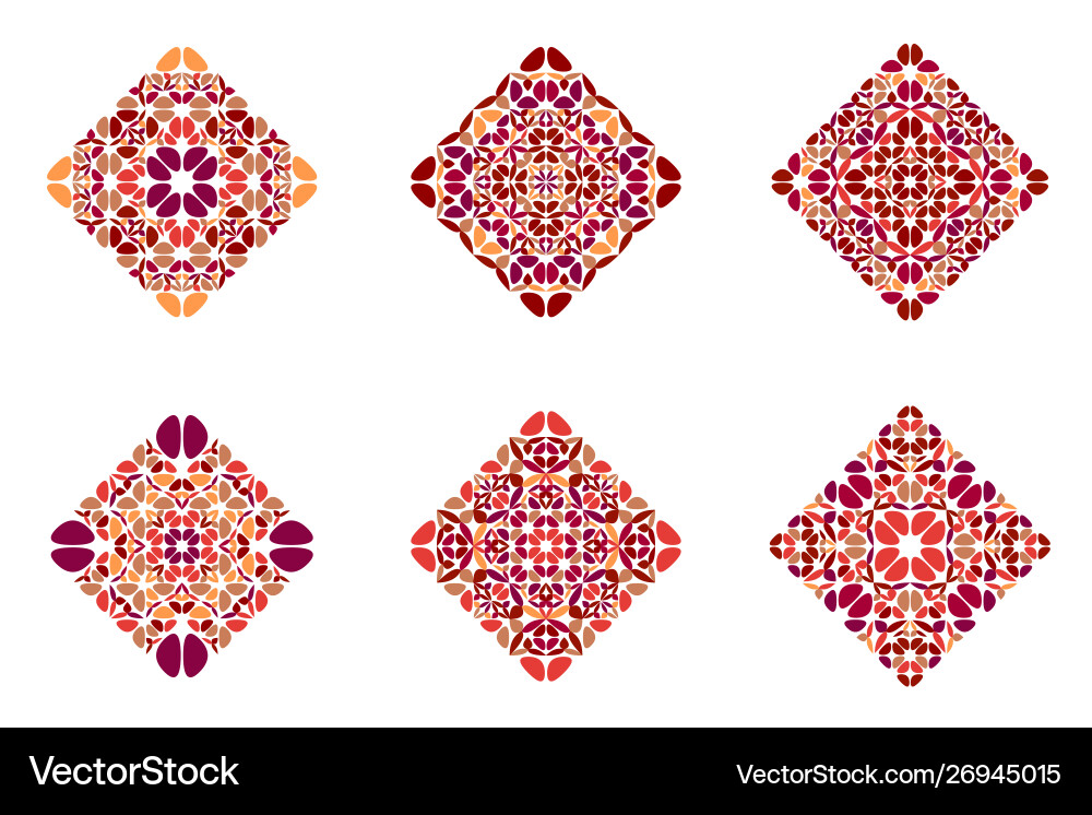 Ornate isolated abstract floral square shape set Vector Image